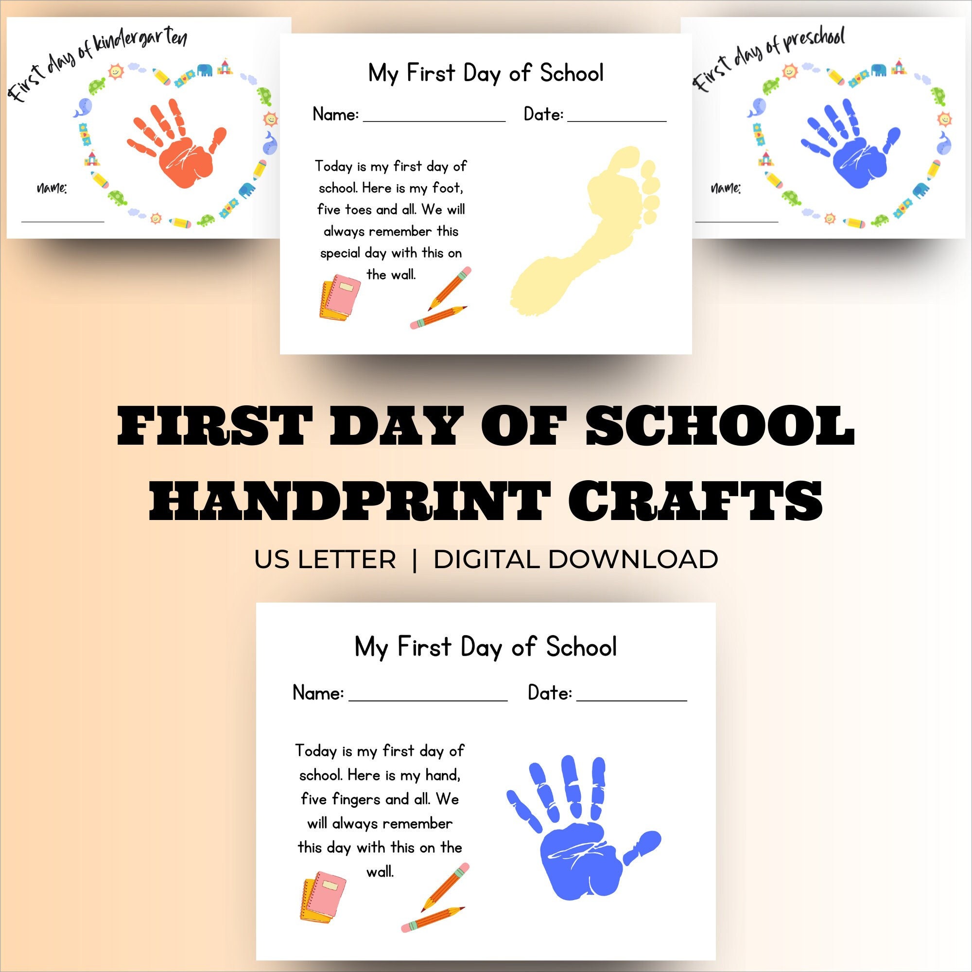 Handprint Preschool Kindergarten First Day of School Craft | Handprint ...