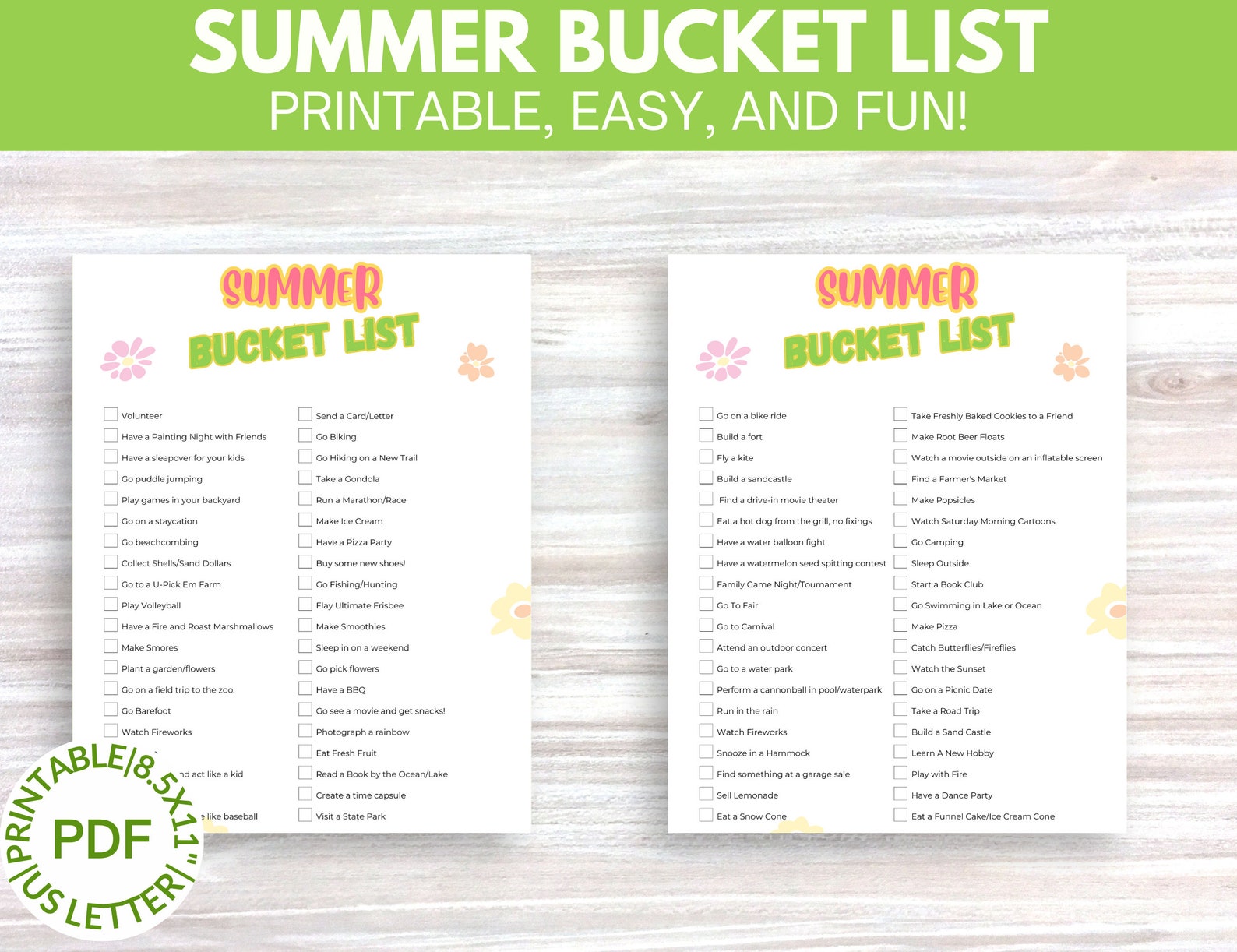 Summer Bucket List Printable | Summer to Do List | Size 8.5x11 | Summer ...