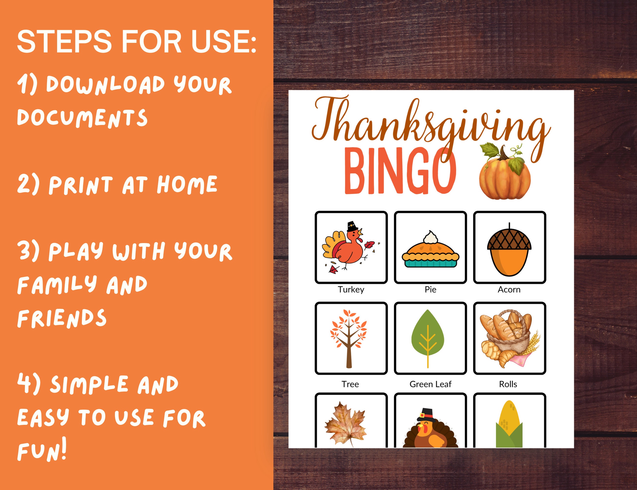 20 THANKSGIVING Bingo Cards, Printable THANKSGIVING Bingo, Family Party ...