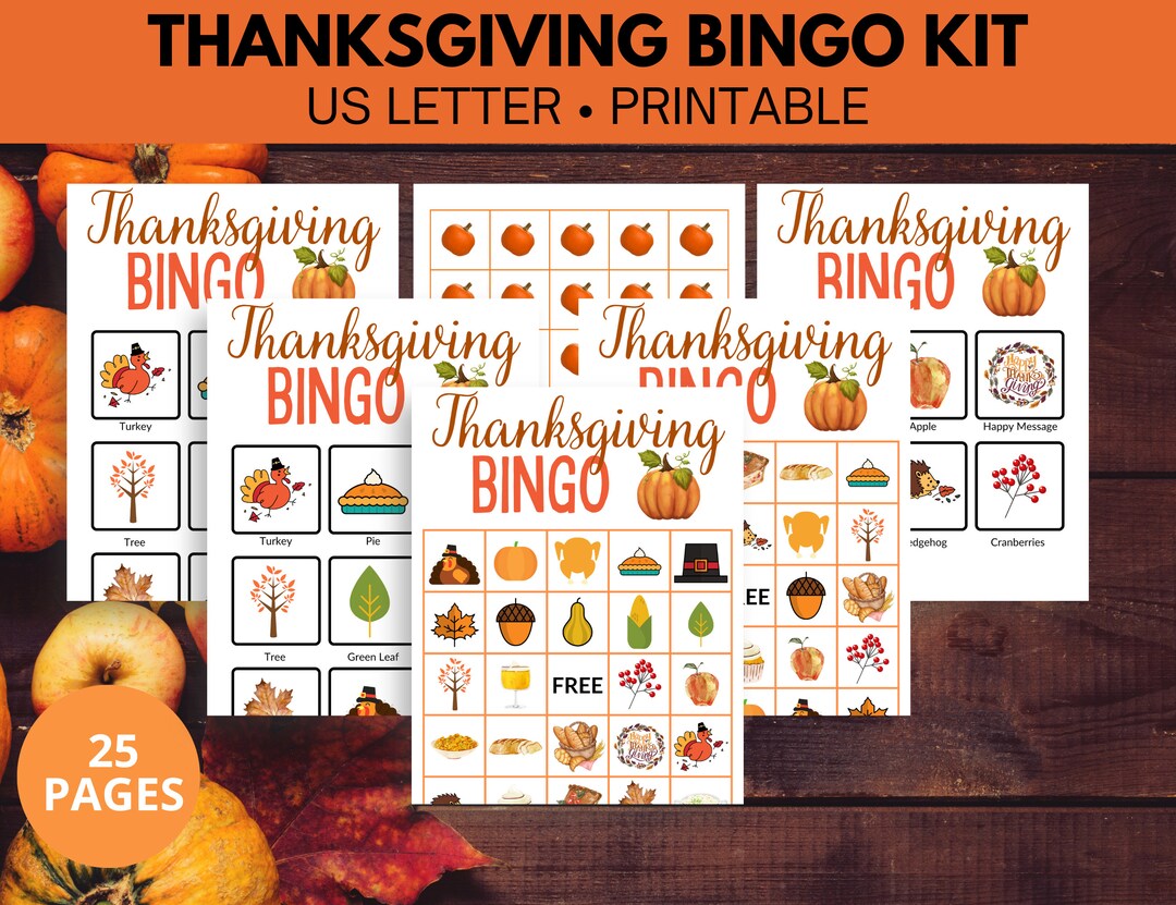 20 THANKSGIVING Bingo Cards, Printable THANKSGIVING Bingo, Family Party ...
