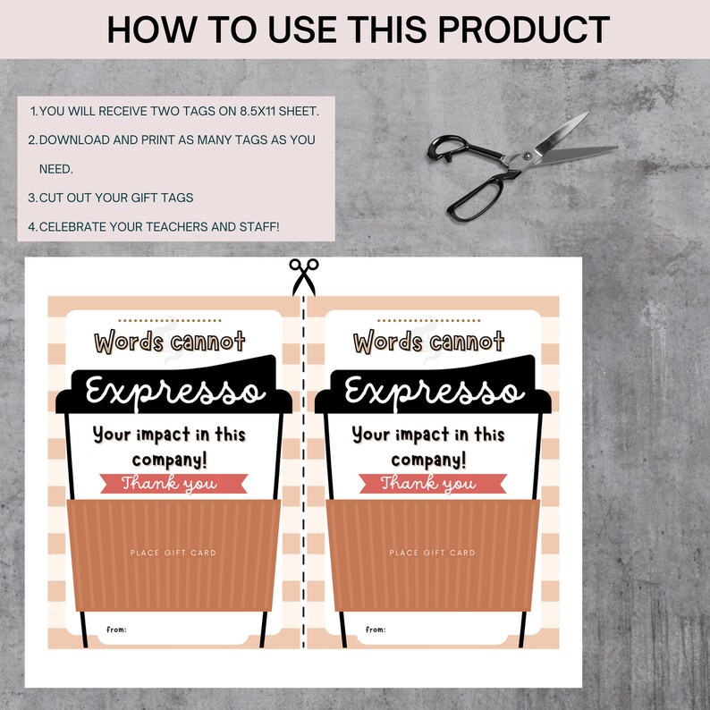 Employee Appreciation Gift Card Holder Instant Digital Download, Coffee ...