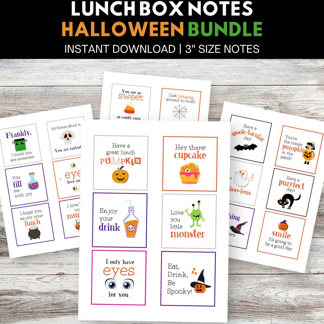 Halloween Lunch Box Notes for Children, Lunchbox Notes, Lunchbox ...