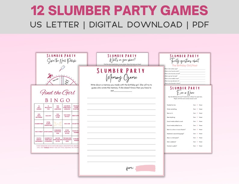 Slumber Party Games, Sleepover Party, Girls Night Game Bundle, Teen ...
