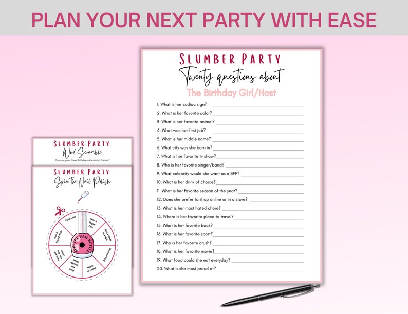 Slumber Party Games, Sleepover Party, Girls Night Game Bundle, Teen ...