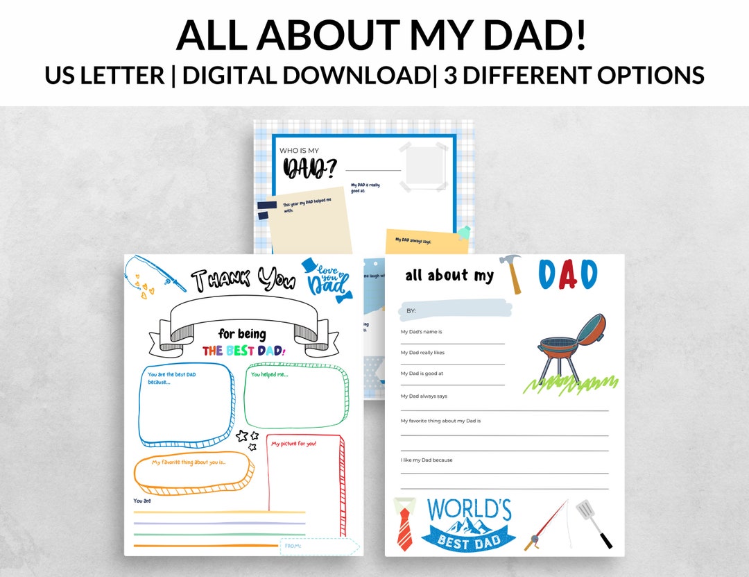 All About My Dad Printable | Personalized Gift for Dad |bonus Dad Gift ...