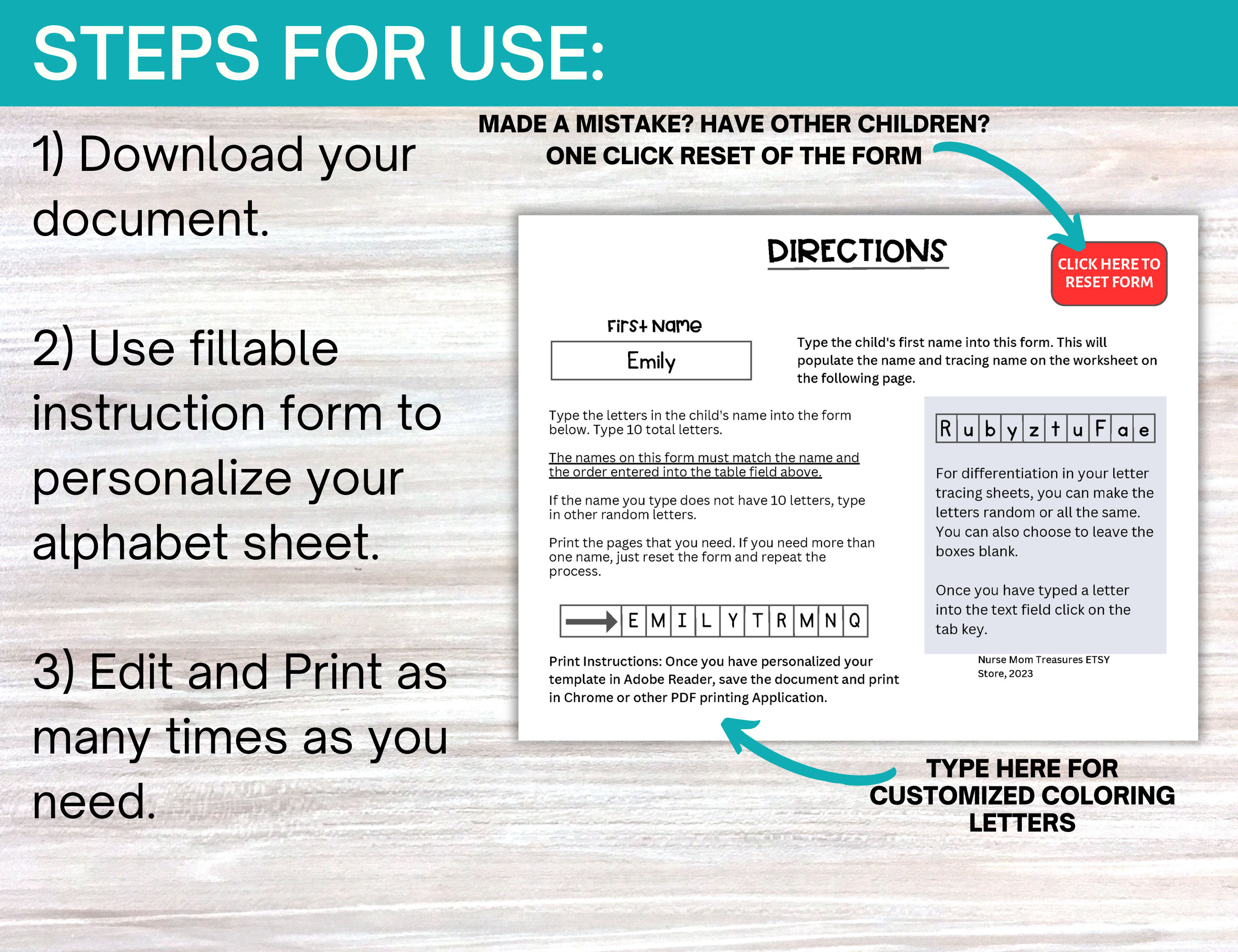 Custom Name Tracing Sheet Handwriting Practice Sheets Bundle Customized ...