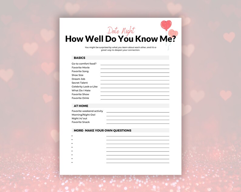 Date Night Printable Game Valentine's Day Party Game Couples Quiz Date ...