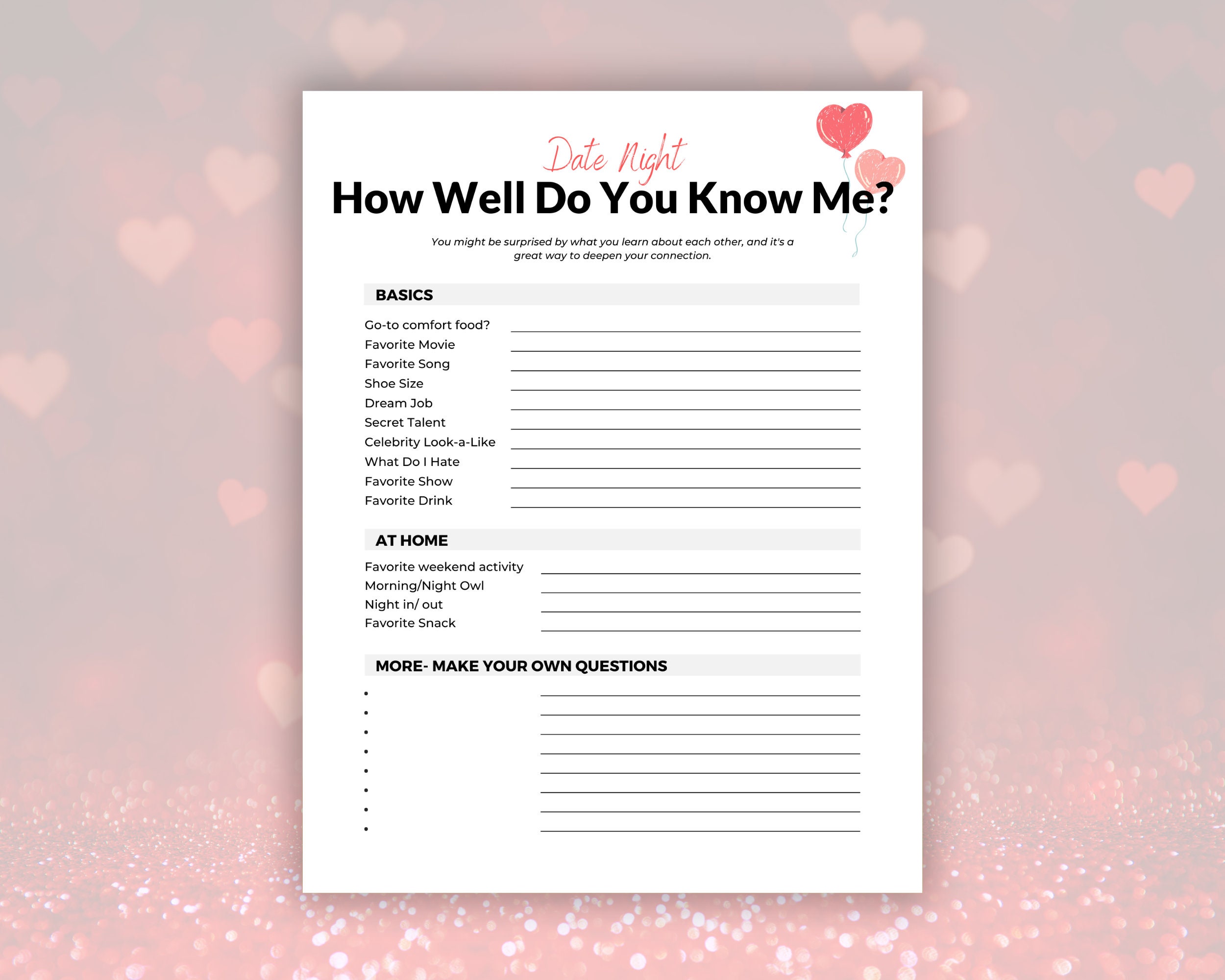 Date Night Printable Game Valentine's Day Party Game Couples Quiz Date ...
