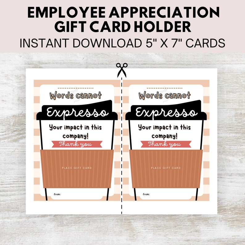 Employee Appreciation Gift Card Holder Instant Digital Download, Coffee ...