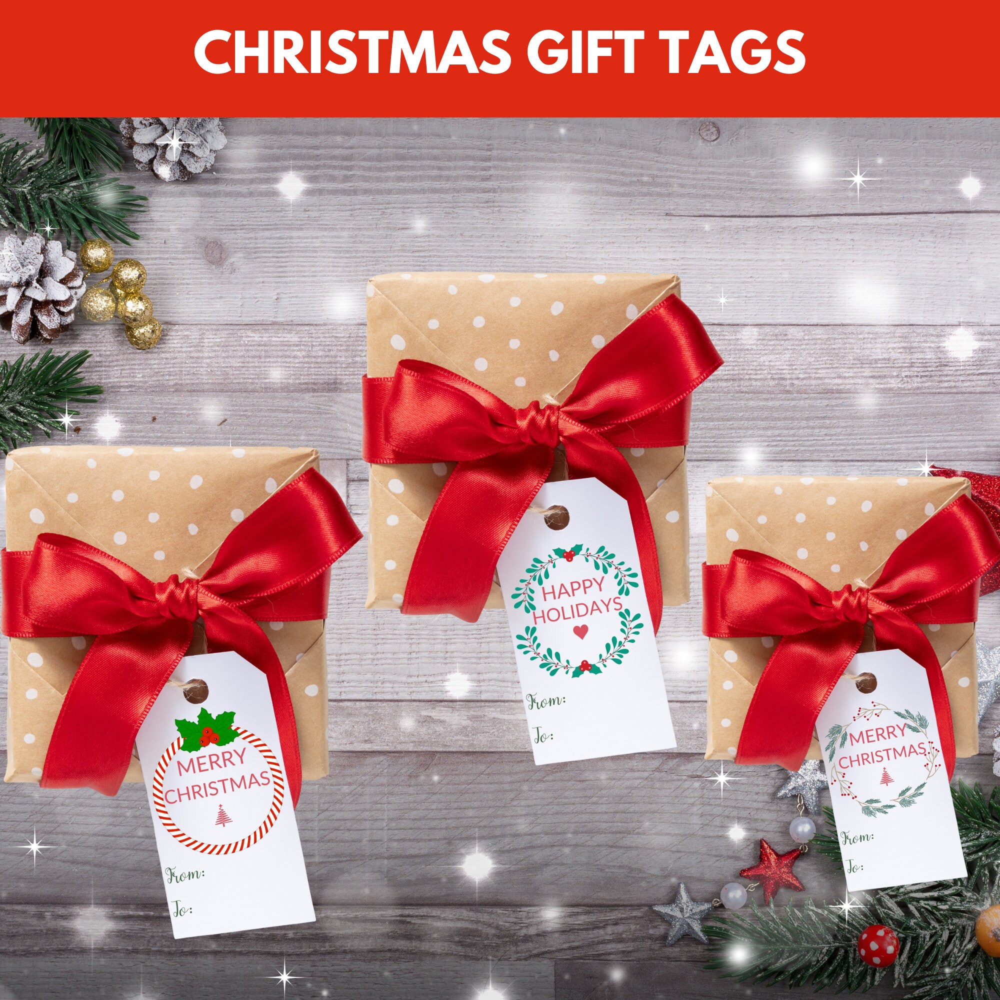 Merry Christmas Gift Tag Printable | Wreath Gift Tags | Instant ...