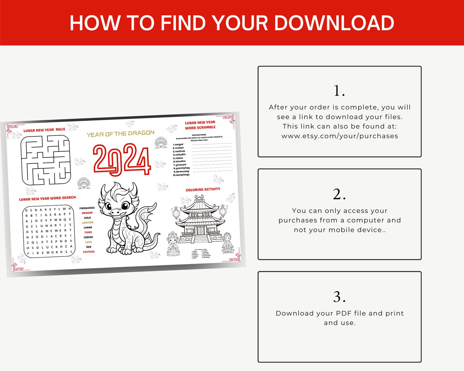 Lunar New Year Children's Activity Placemat | Year of the Dragon Place ...