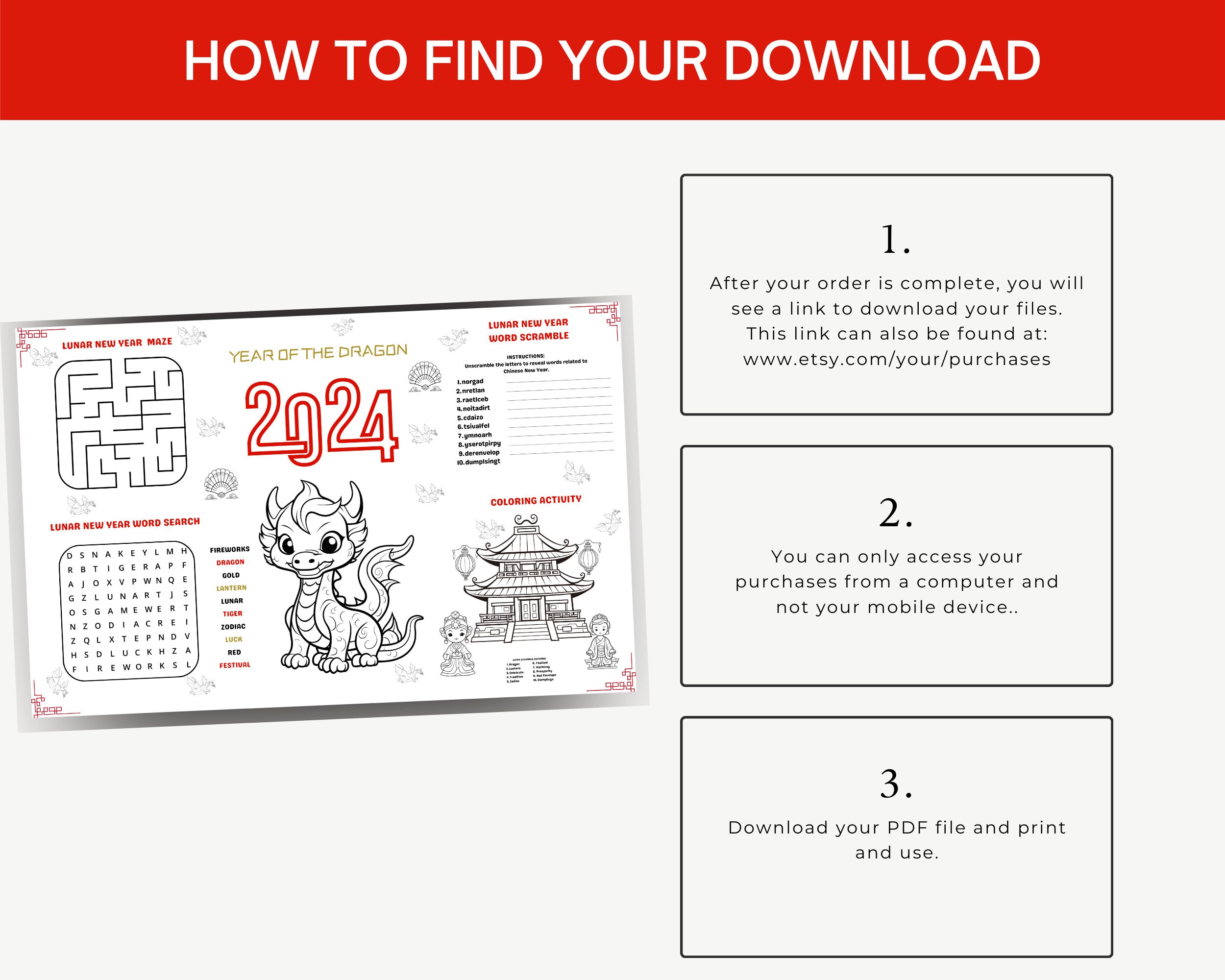 Lunar New Year Children's Activity Placemat | Year of the Dragon Place ...