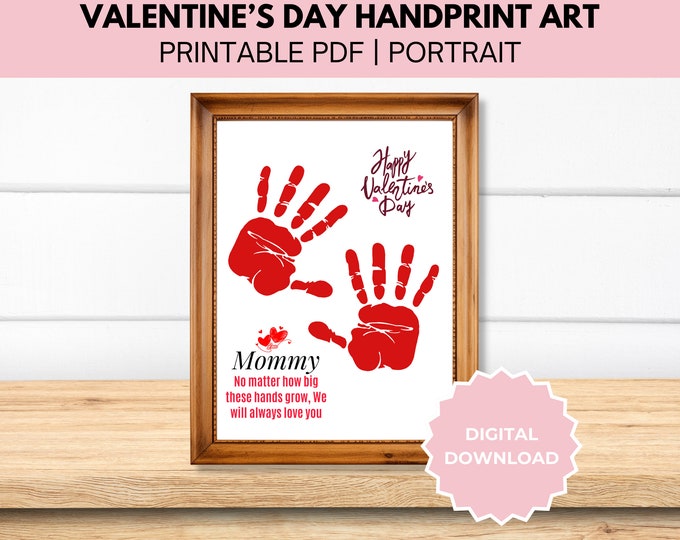 Valentine Day Handprint Printable Craft, Valentines Day Craft Activity ...