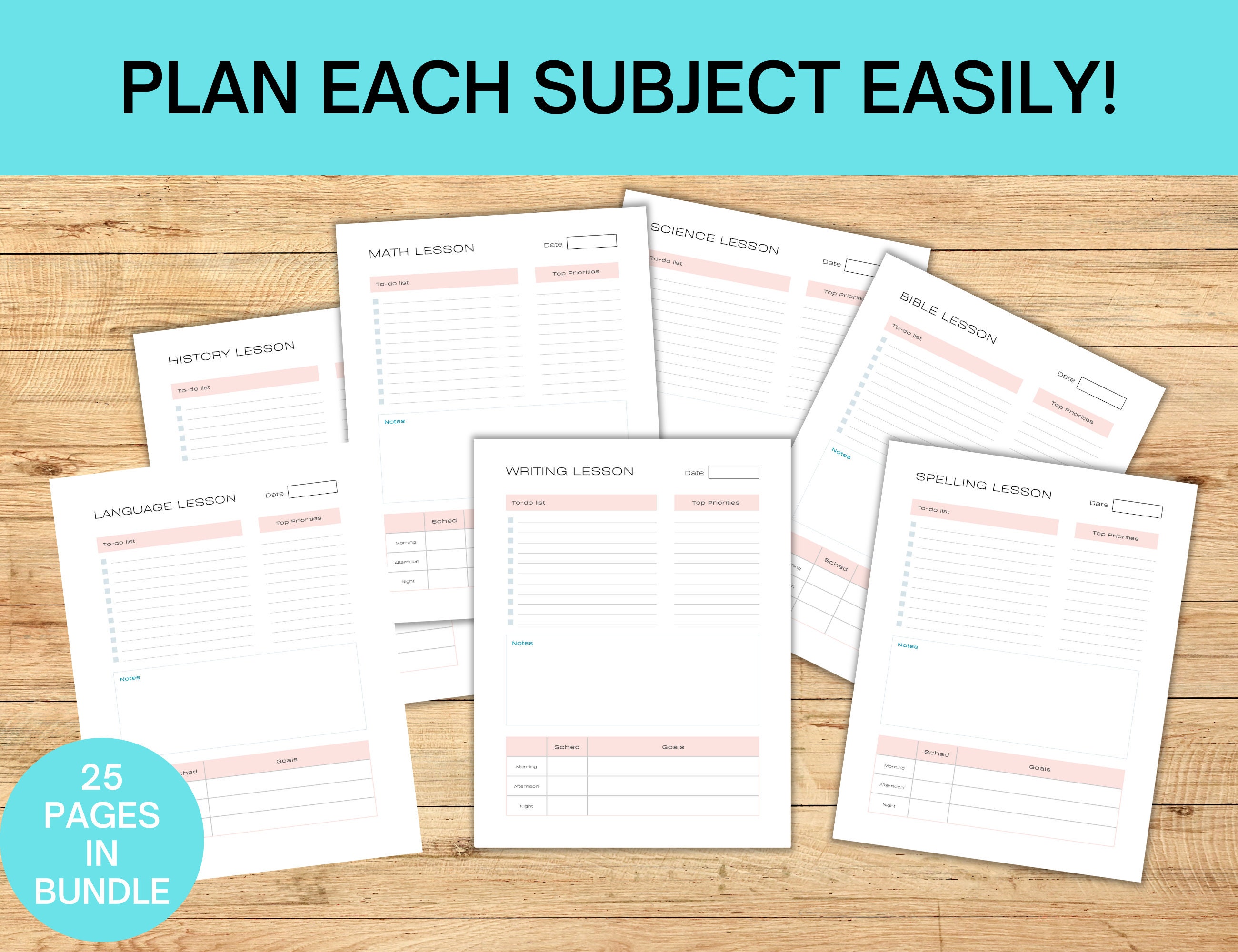 Printable Homeschool Lesson Organizer | Academic Planner | Subject ...