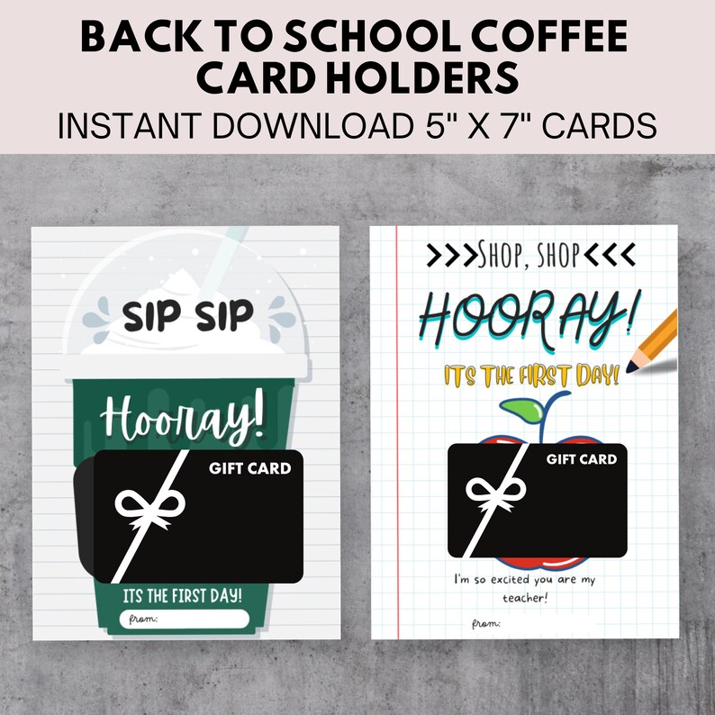 Back to School Gift Card Holder Instant Download, Coffee Gift Card ...
