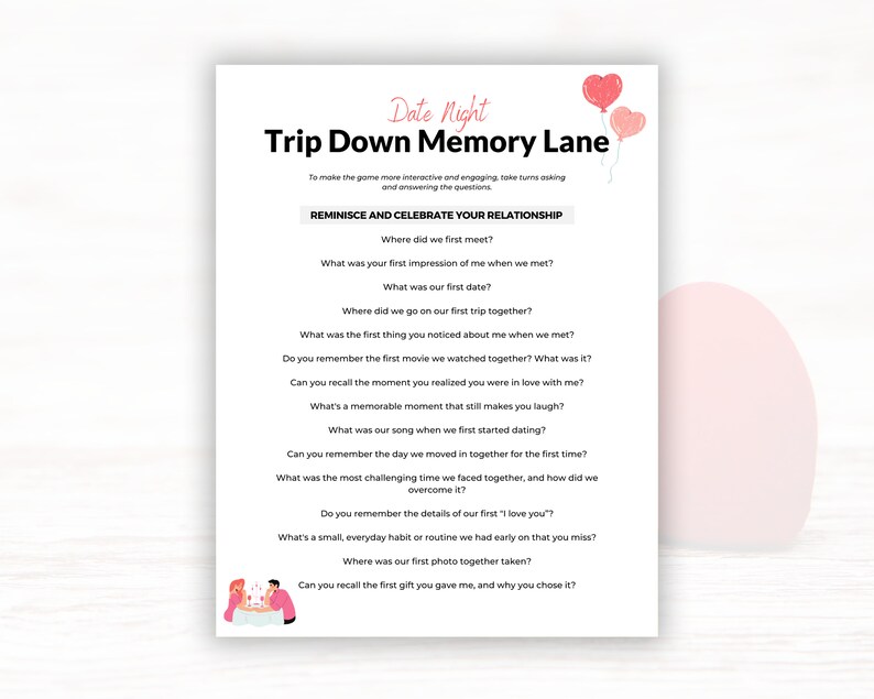 Date Night Printable Game Valentine's Day Party Game Couples Quiz Date ...