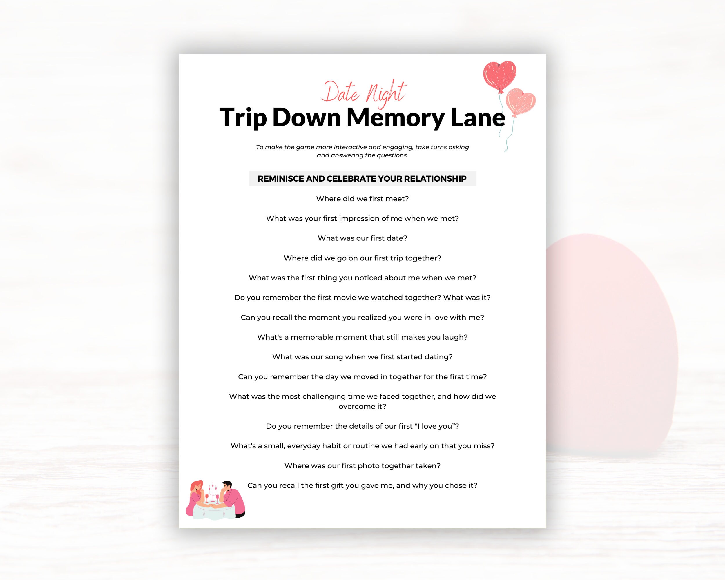 Date Night Printable Game Valentine's Day Party Game Couples Quiz Date ...