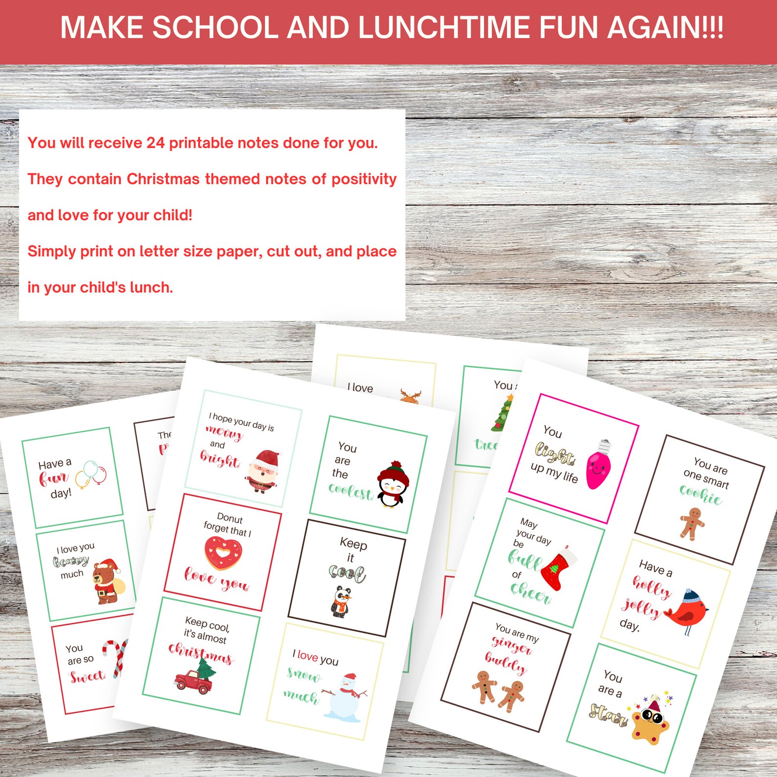 Christmas Lunch Box Notes for Children, Lunchbox Notes, Lunchbox ...