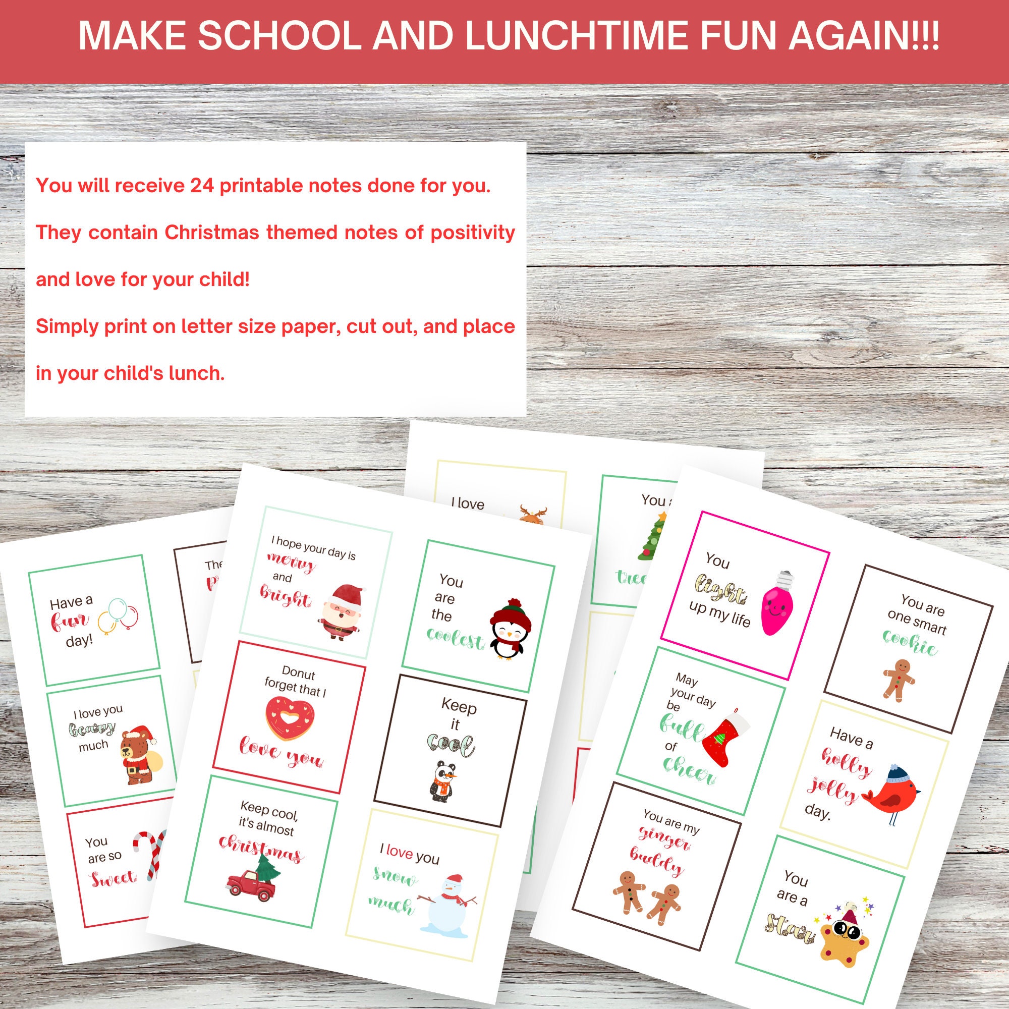 Christmas Lunch Box Notes for Children, Lunchbox Notes, Lunchbox ...