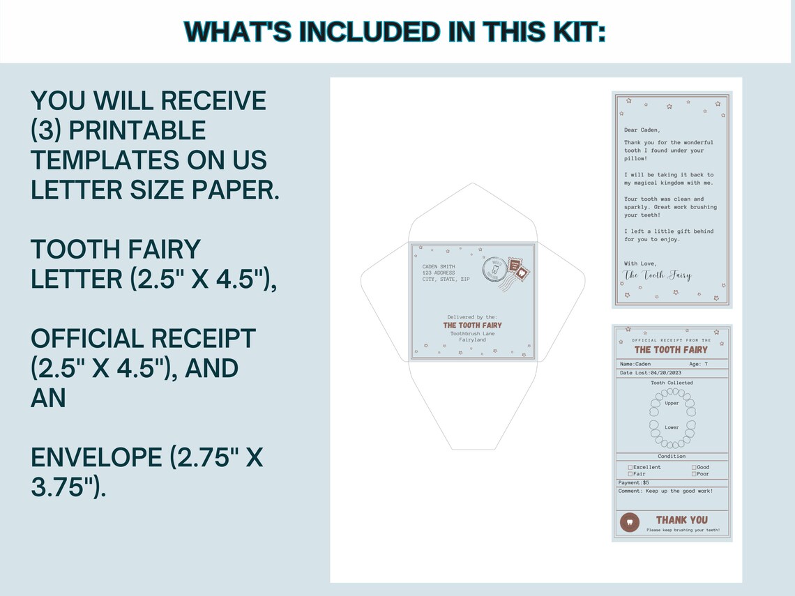 Printable Tooth Fairy Receipt, Tooth Fairy Letter, Tooth Fairy Envelope ...