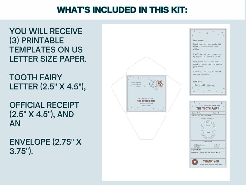 Printable Tooth Fairy Receipt, Tooth Fairy Letter, Tooth Fairy Envelope ...