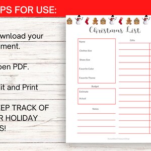 Christmas Gift List Printable | Fillable | Editable PDF | Christmas ...
