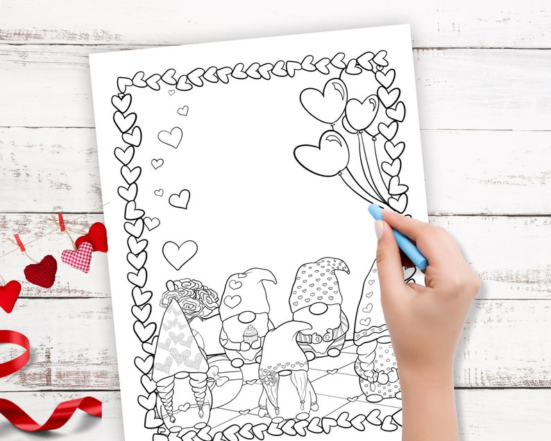 Gnome Valentine's Day Coloring Sheets Valentines Day Gnome Coloring ...