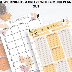 Fall Meal Plan Template, Autumn Grocery List Printable, Cold Weather ...
