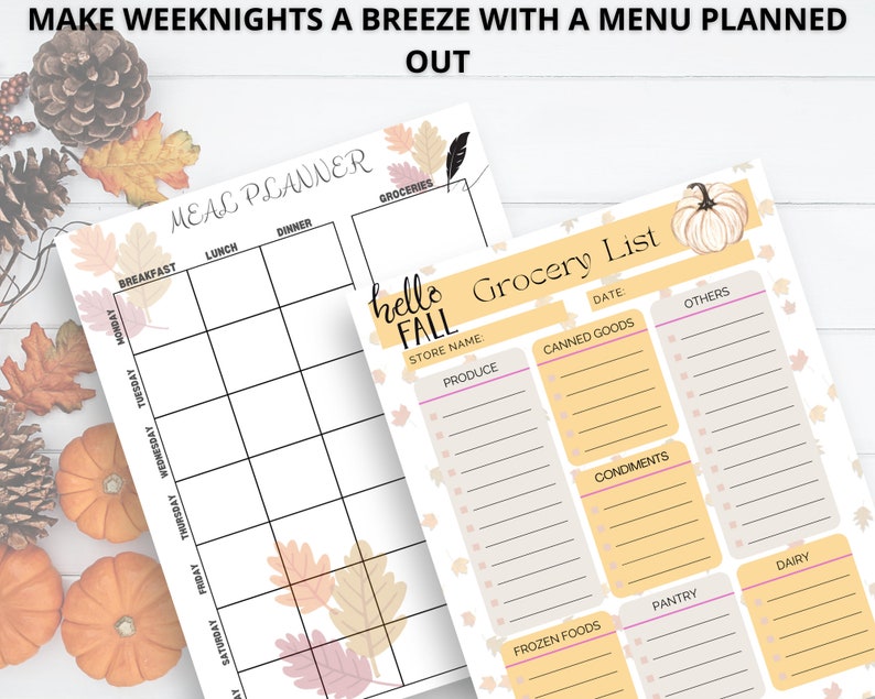 Fall Meal Plan Template, Autumn Grocery List Printable, Cold Weather ...