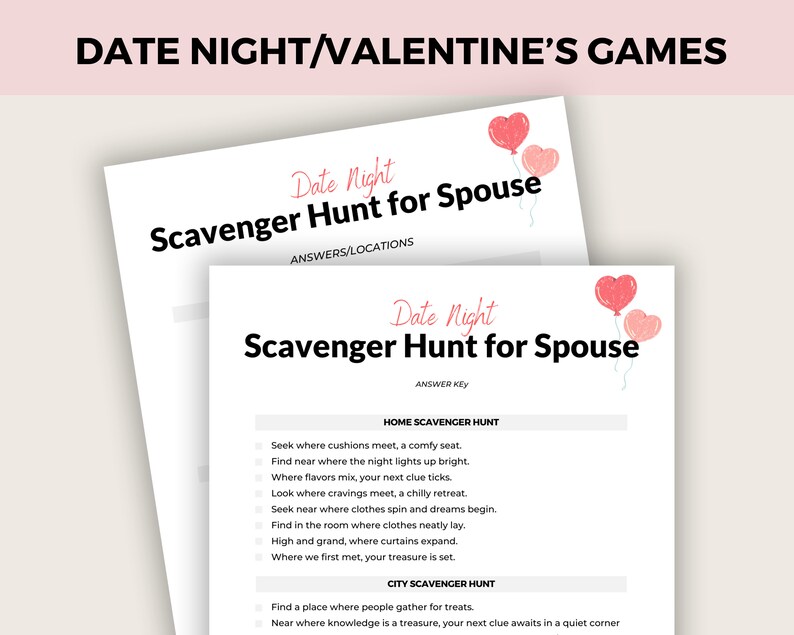 Date Night Printable Game Valentine's Day Party Game Couples Quiz Date ...
