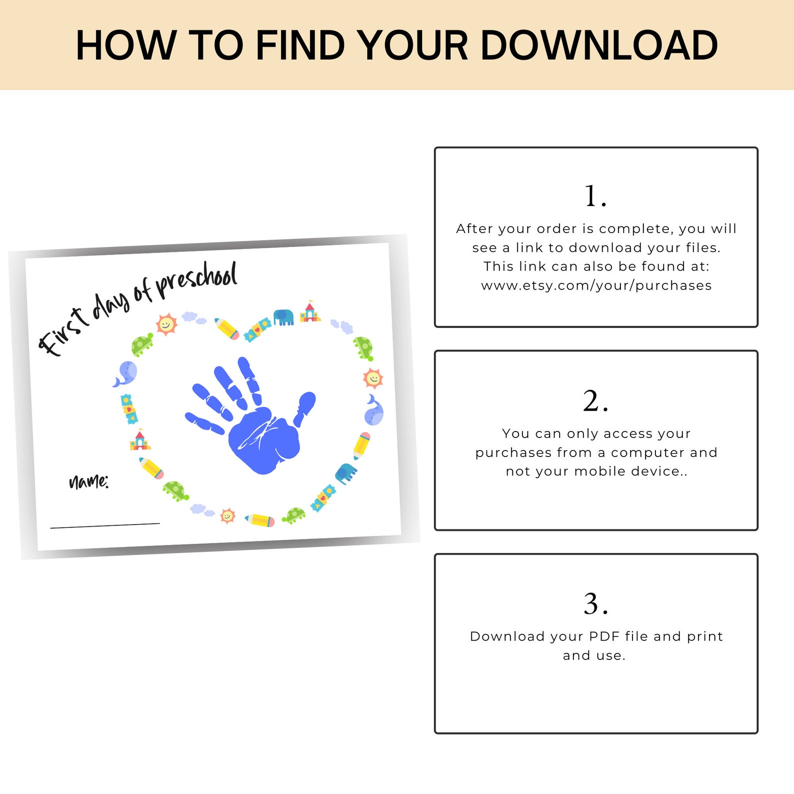 Handprint Preschool Kindergarten First Day of School Craft Handprint ...