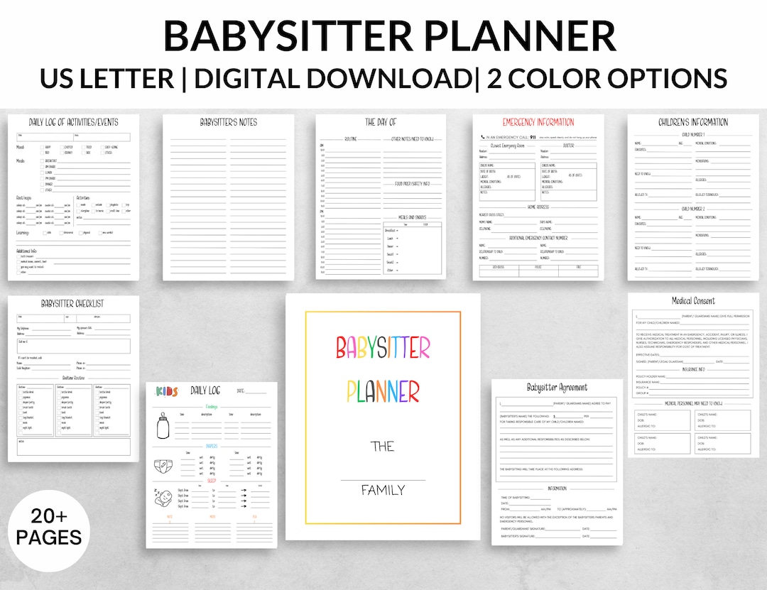 Babysitter Planner, Childcare Information, Childcare Binder, Babysitter ...
