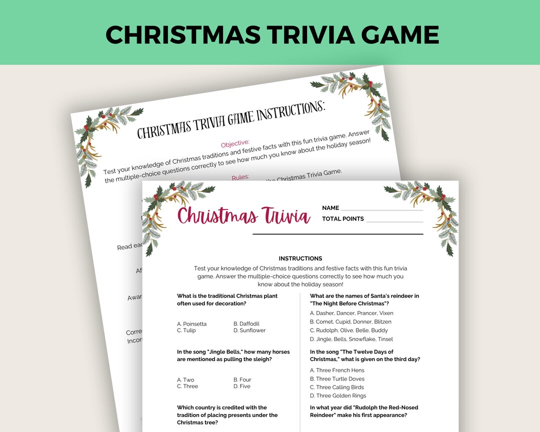 Christmas Printable Game Christmas Trivia Winter Party Game Winter Quiz ...