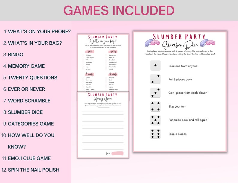 Slumber Party Games, Sleepover Party, Girls Night Game Bundle, Teen ...