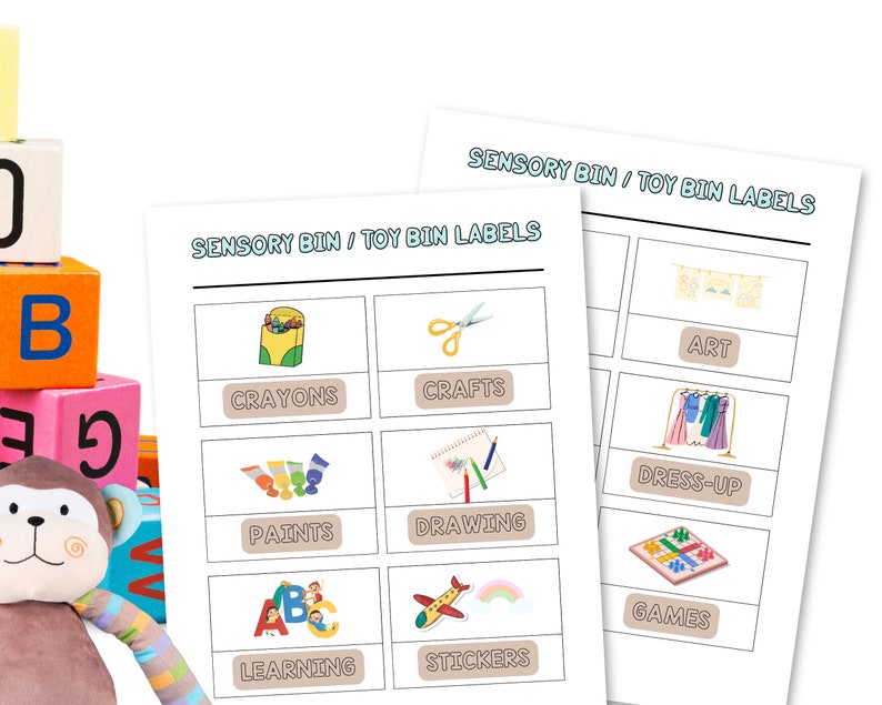 Toy Bin Labels, Sensory Bin Label, Visual Cues, Preschool Playroom ...