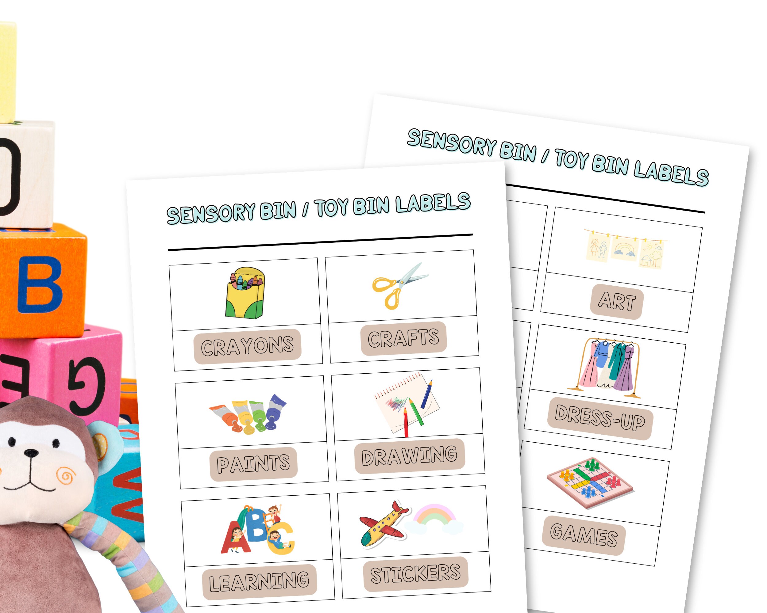 Toy Bin Labels, Sensory Bin Label, Visual Cues, Preschool Playroom ...