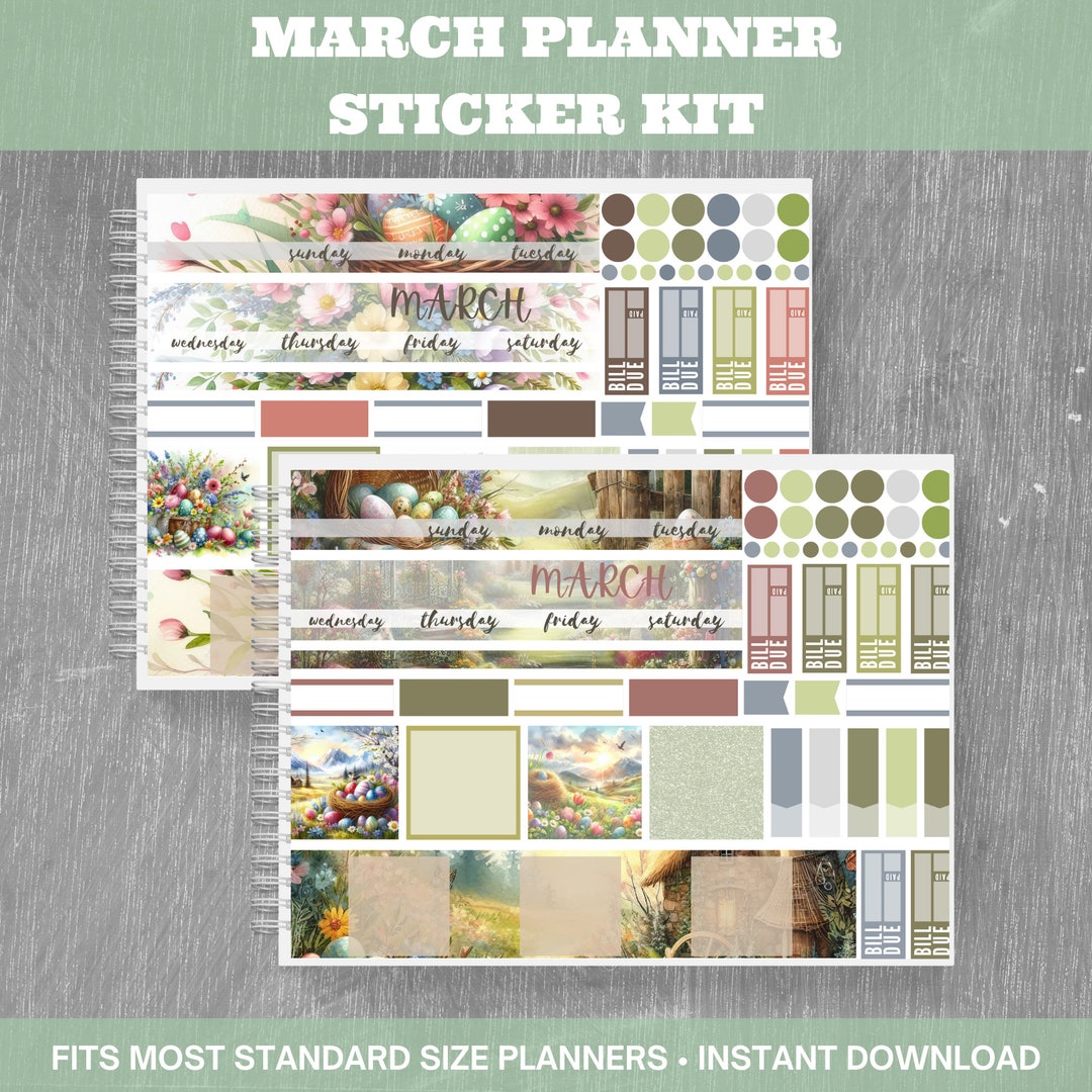 March Sticker Kit, March Monthly Sticker Bundle, Digital Planner ...