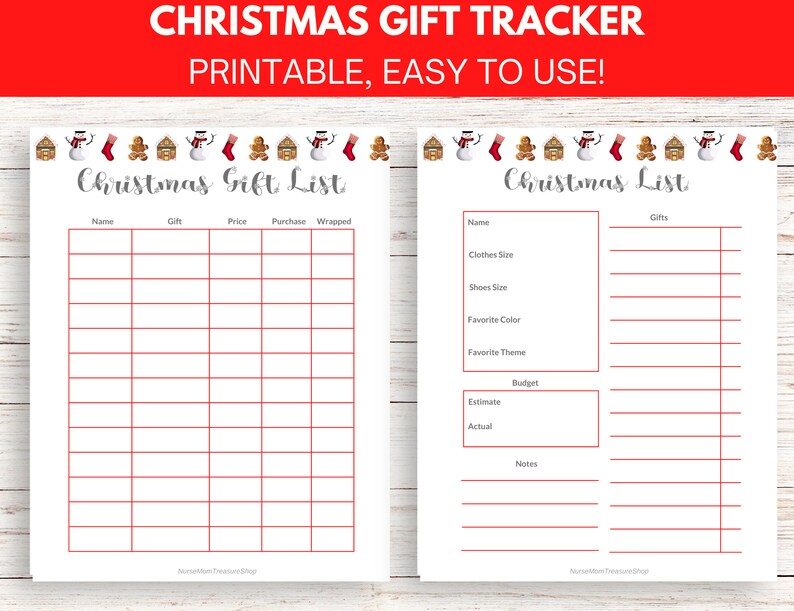 Christmas Gift List Printable | Fillable | Editable PDF | Christmas ...