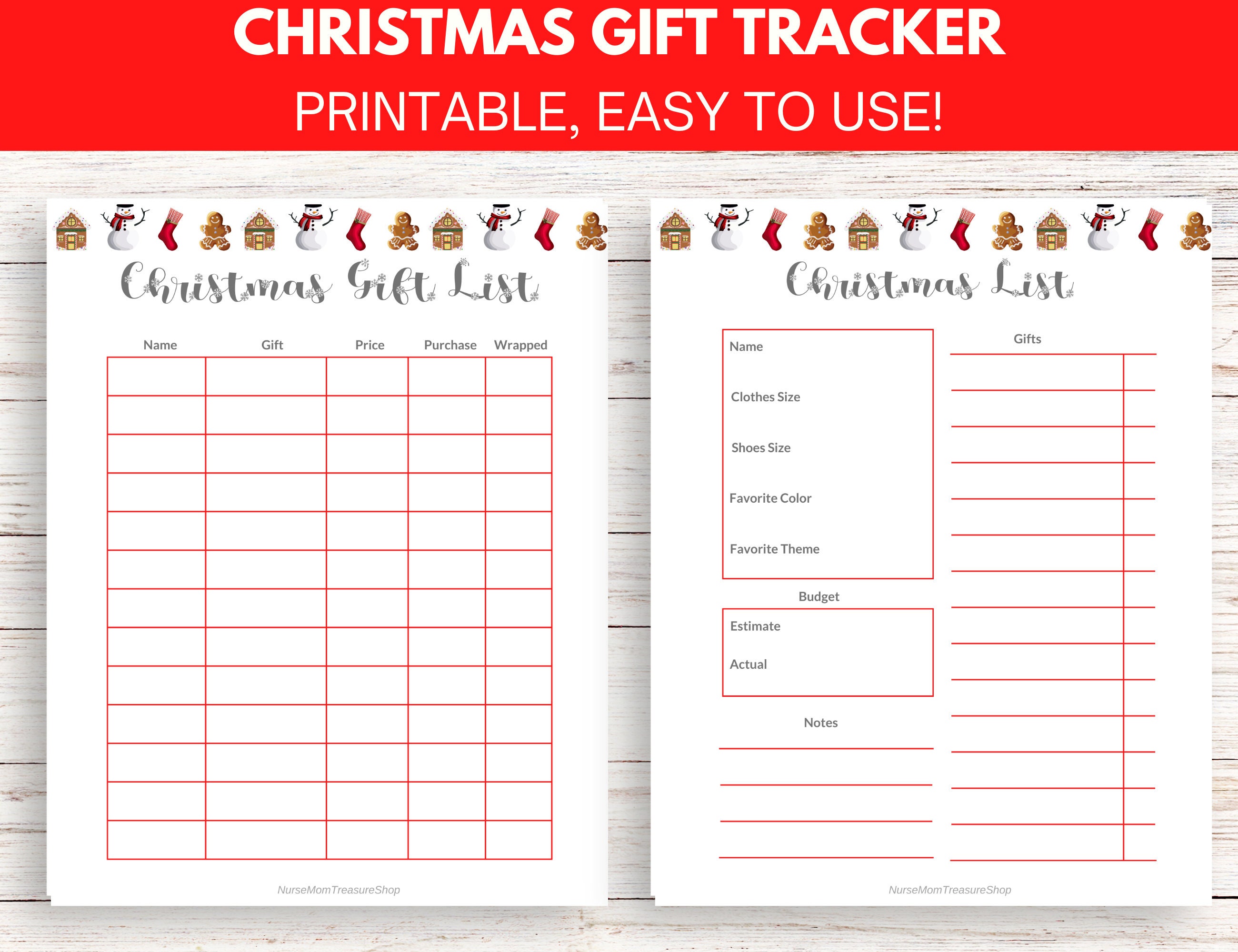 Christmas Gift List Printable | Fillable | Editable PDF | Christmas ...