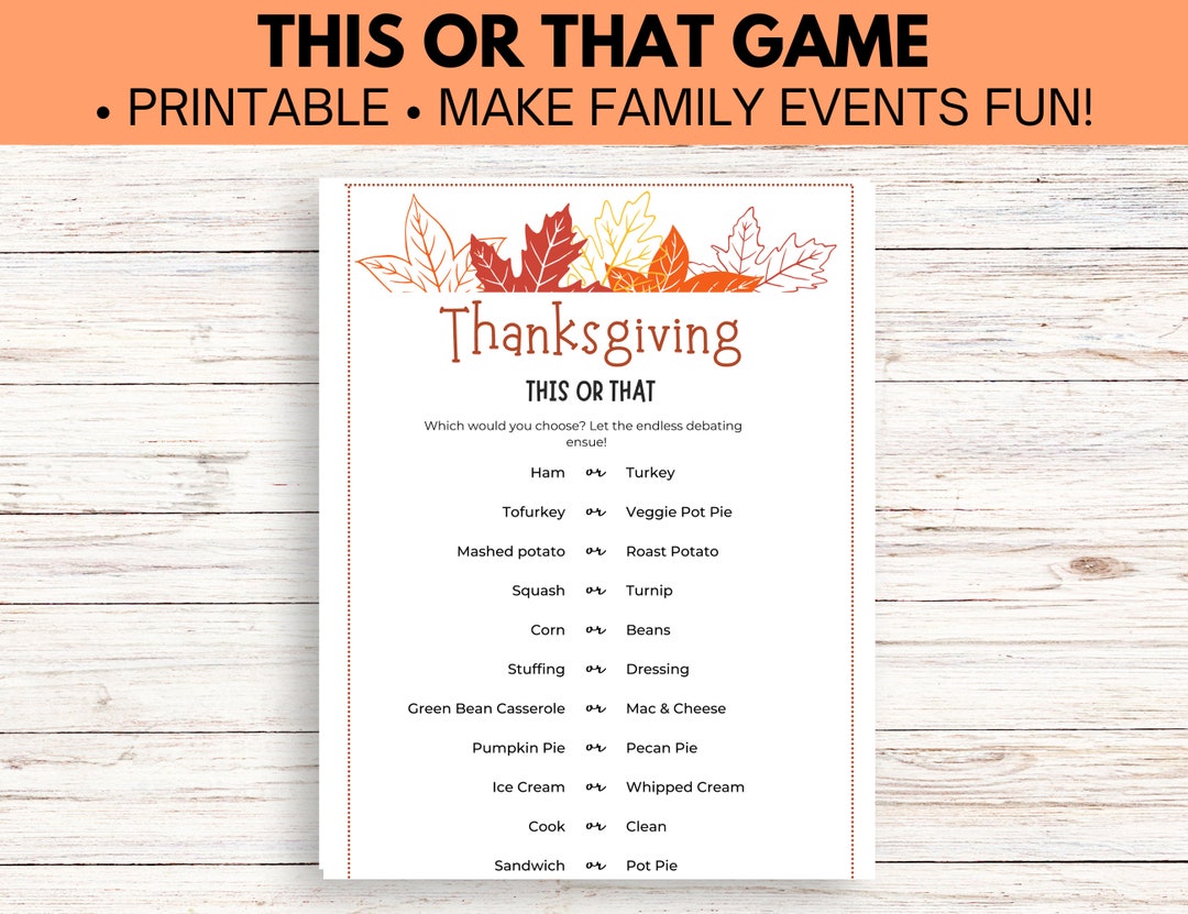 This or That Thanksgiving Games, Friendsgiving Games, Family Games ...