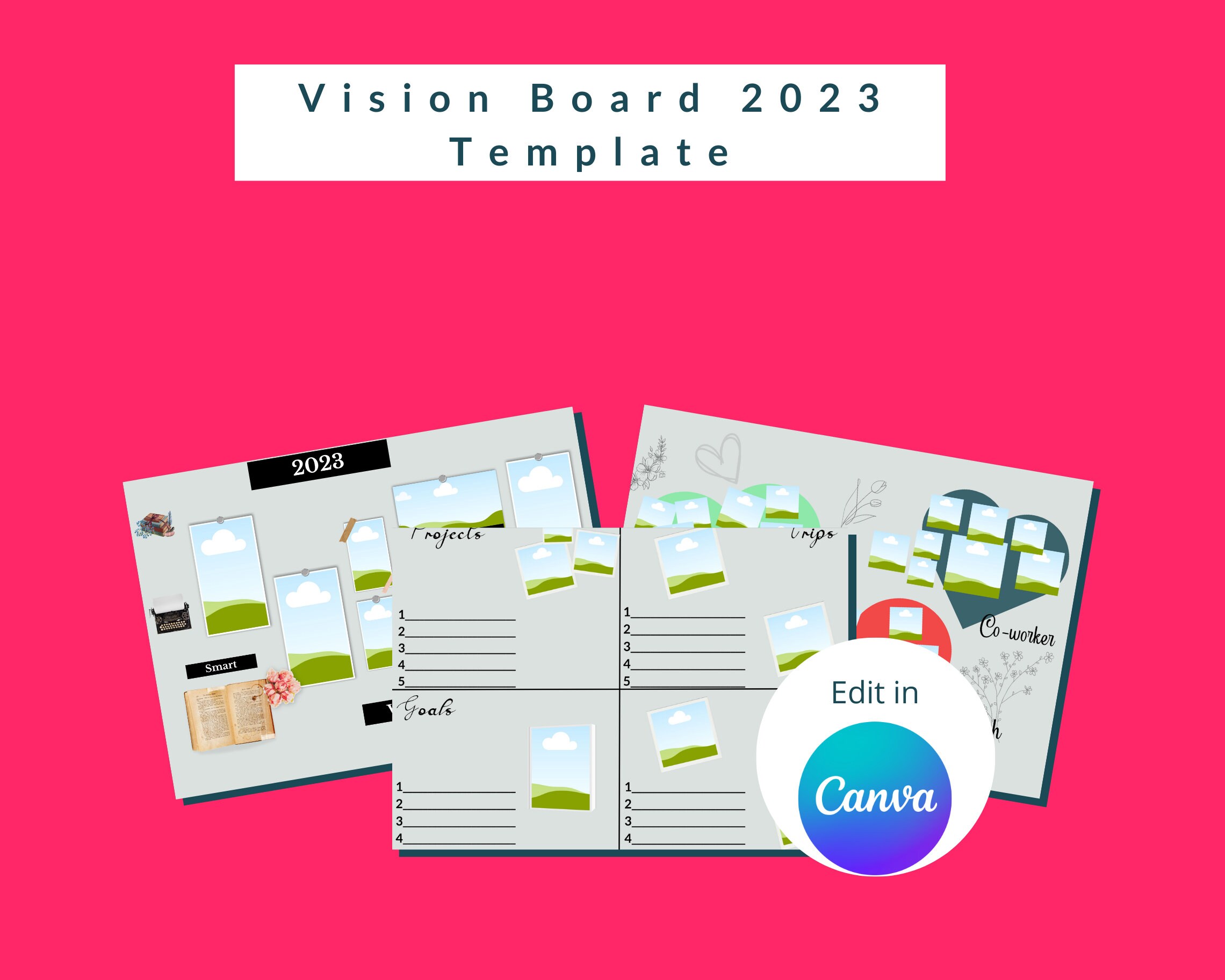Vision Board Template, Desktop Wallpaper, Editable in Canva, Computer ...