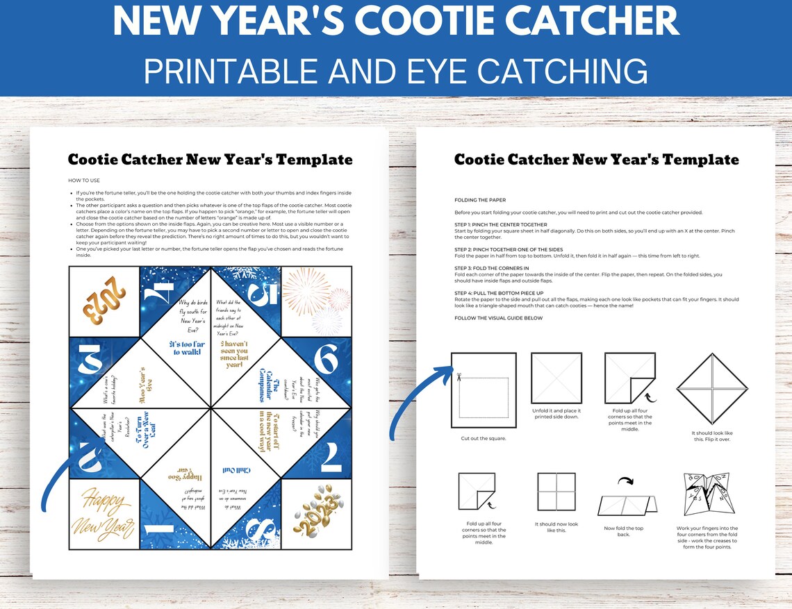 New Year's Joke Fortune Teller, Holiday Cootie Catcher, Printable Paper ...