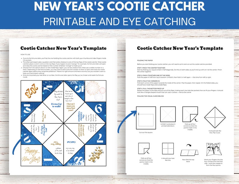 New Year's Joke Fortune Teller, Holiday Cootie Catcher, Printable Paper ...