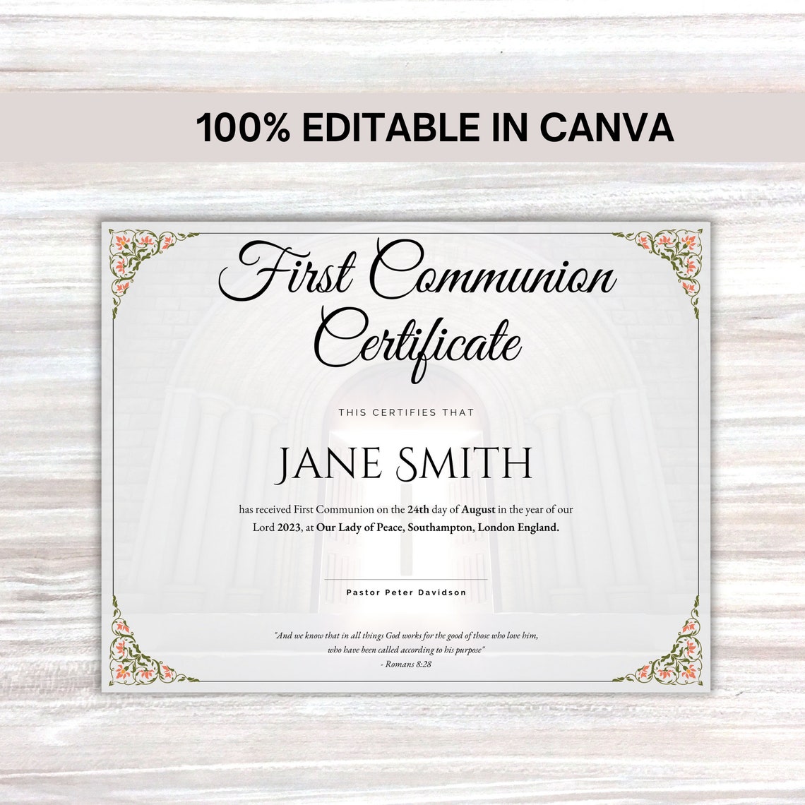 First Communion Certificate Editable Baptism Certificate Template ...