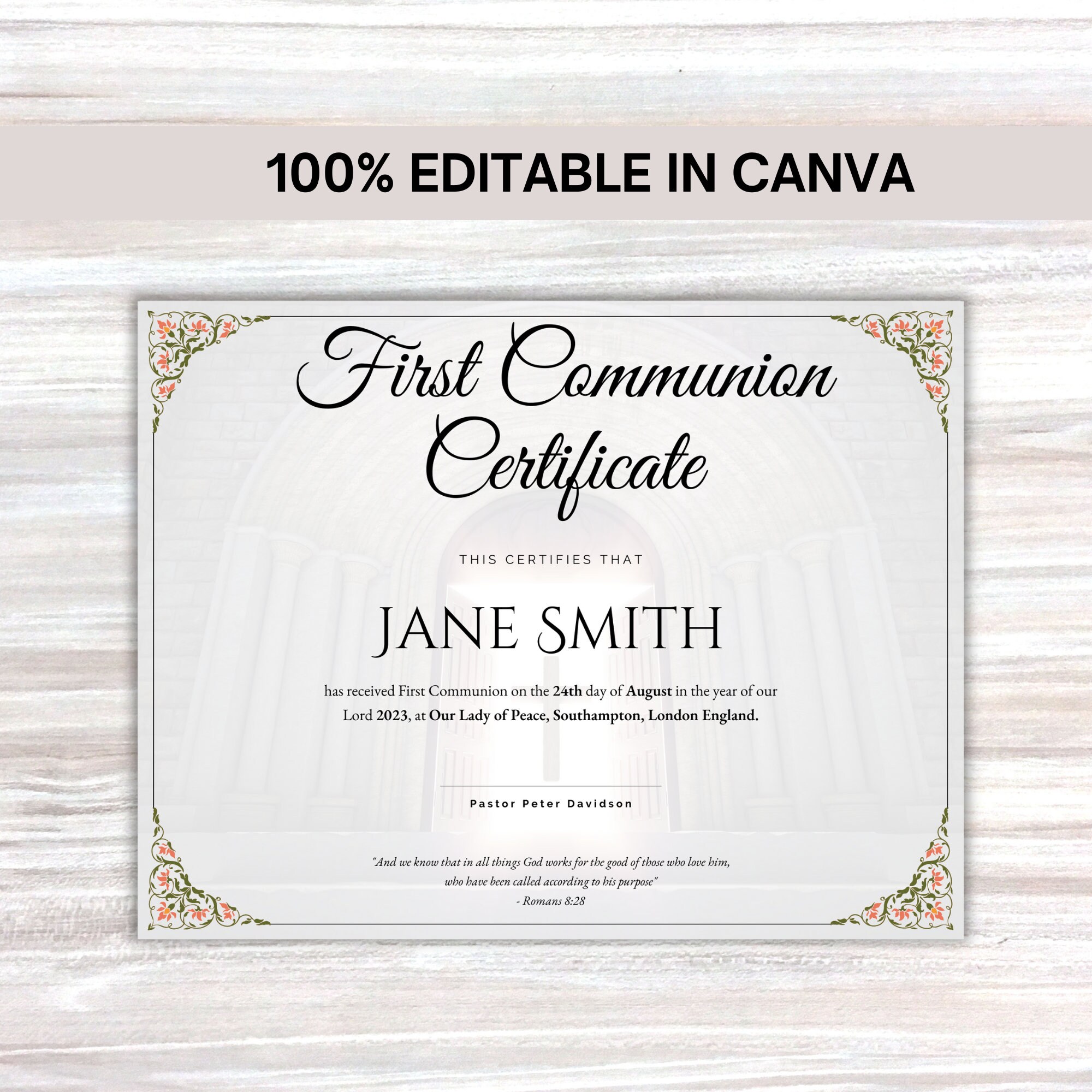 First Communion Certificate | Editable Baptism Certificate Template ...