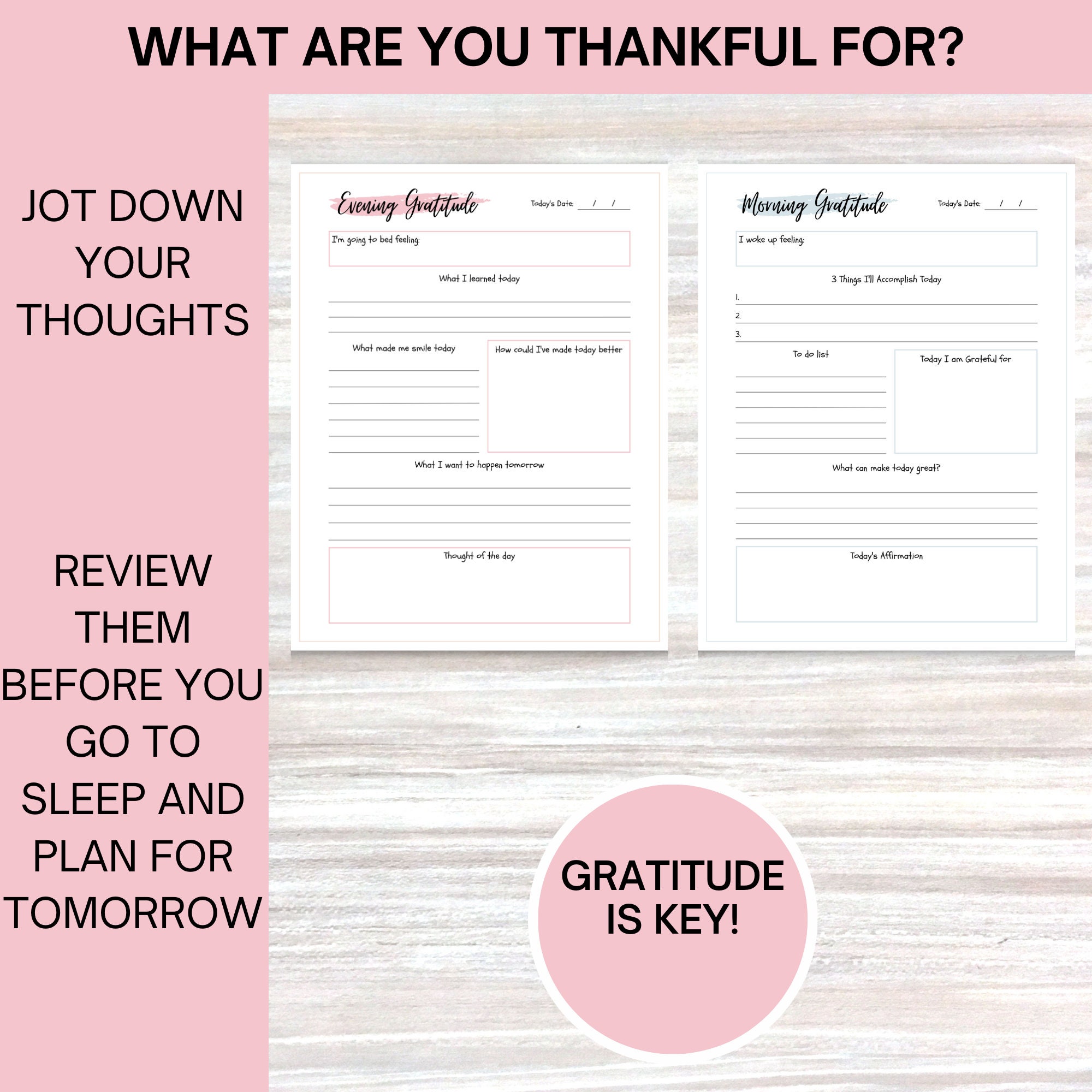 Daily Gratitude Journal Printable Template, Thankfulness Journal ...