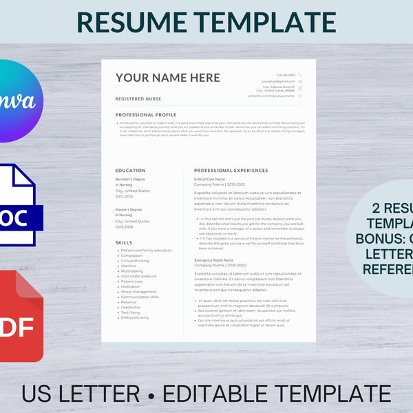 Registered Nurse Resume - Etsy