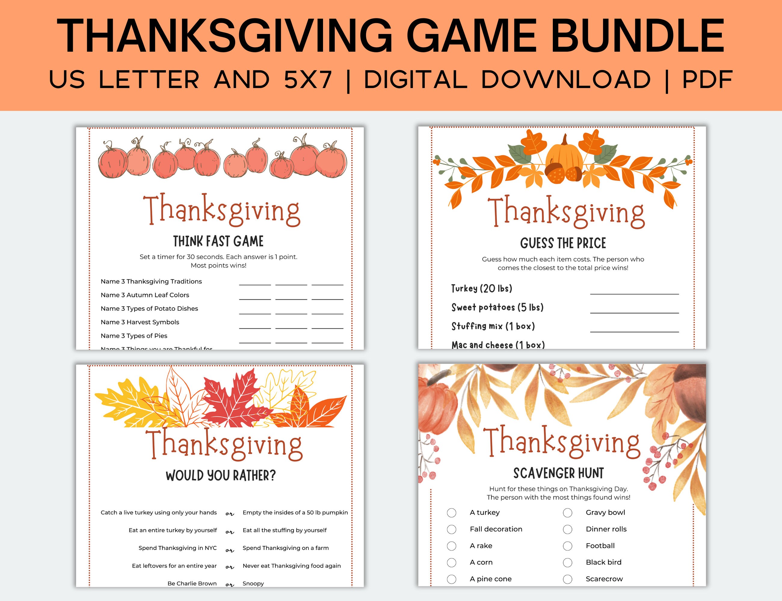 15 Complete Thanksgiving Game BUNDLE, Thanksgiving Printable Games ...