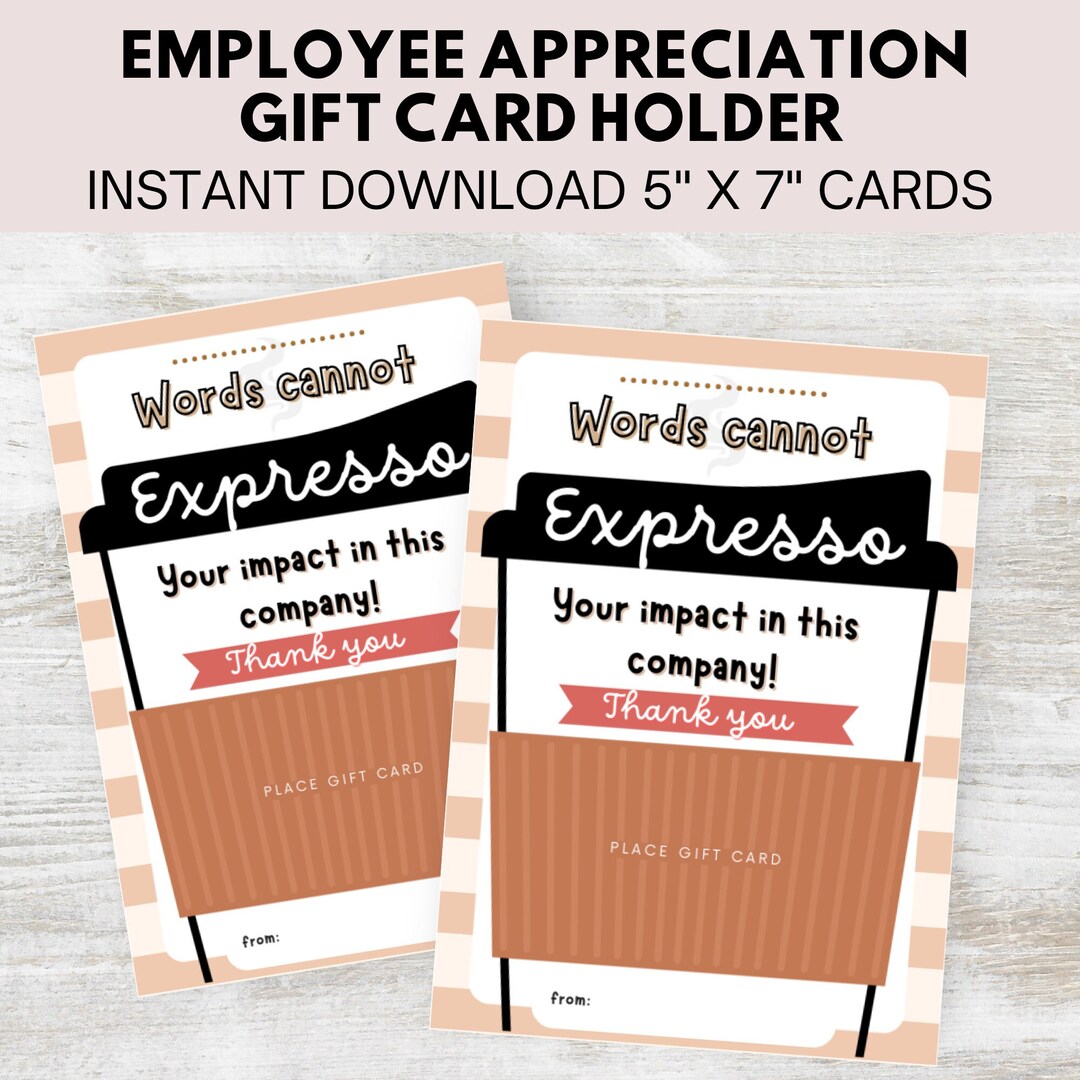 Employee Appreciation Gift Card Holder Instant Digital Download, Coffee ...