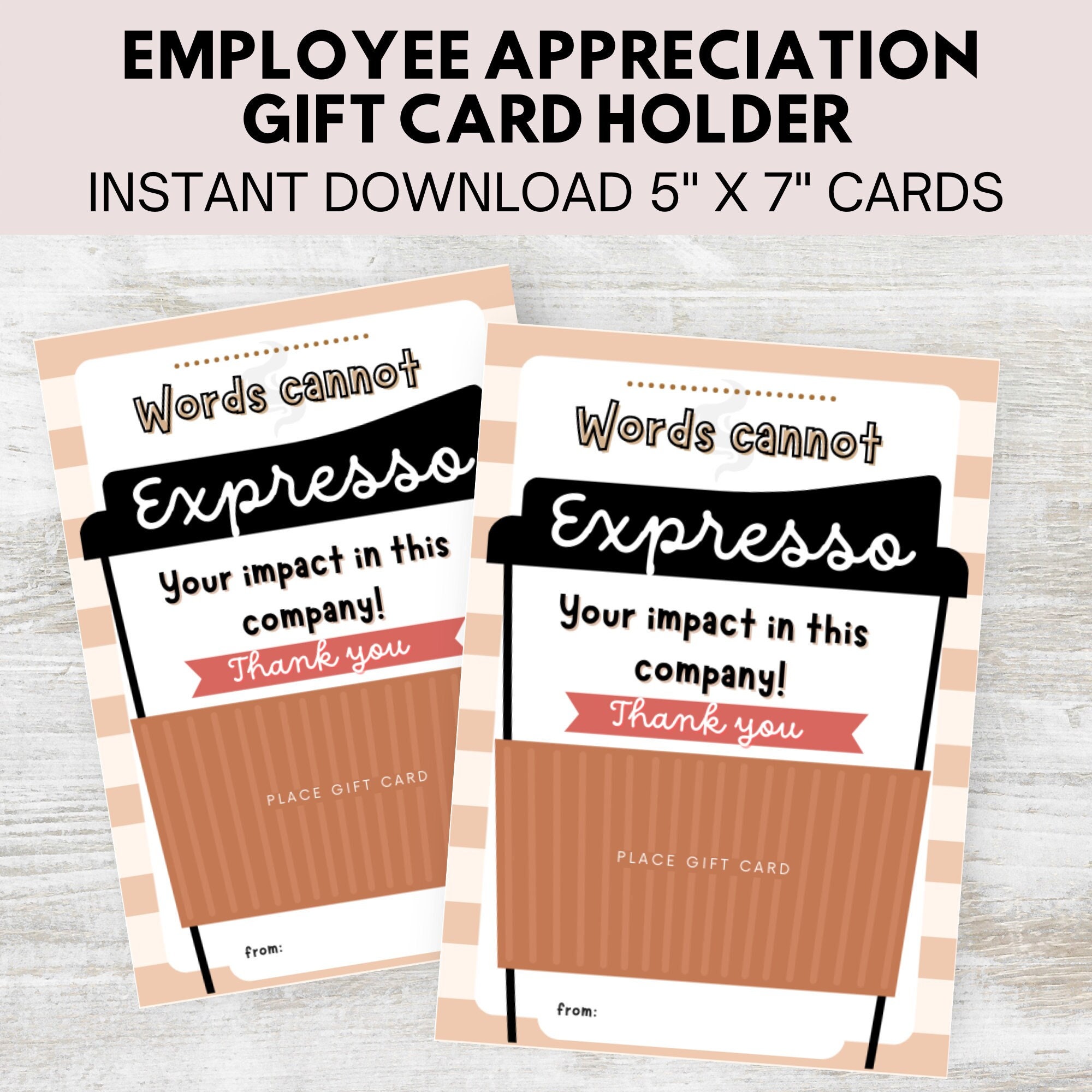 Employee Appreciation Gift Card Holder Instant Digital Download, Coffee ...